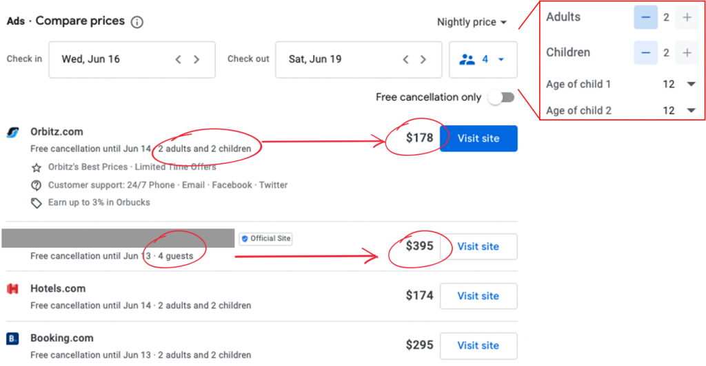Google Hotel Ads adds children to its occupancy filter